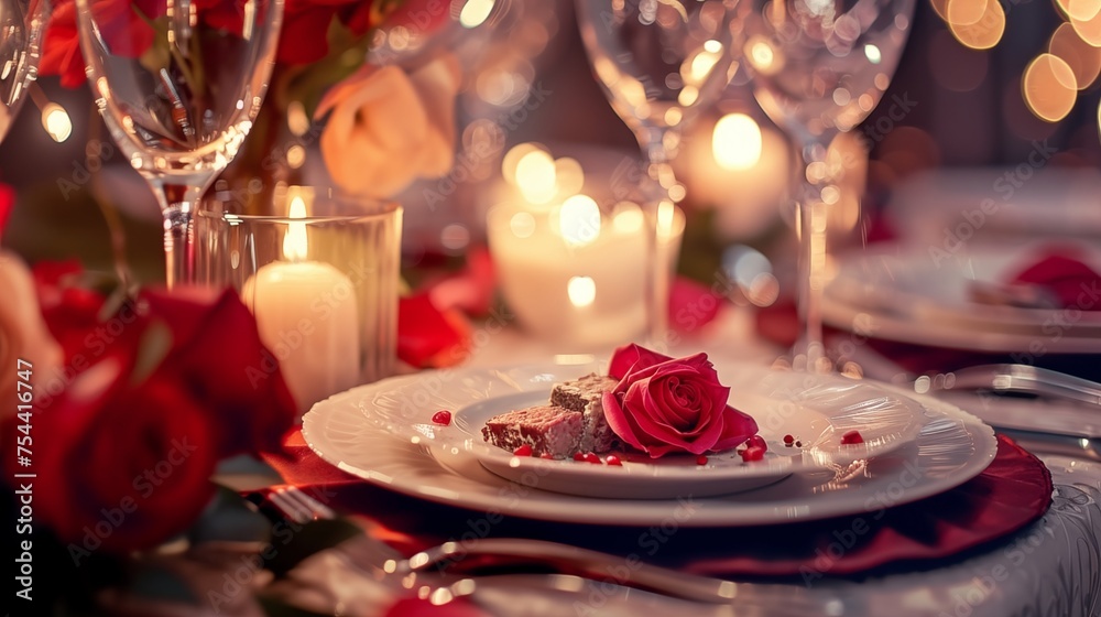 Exquisite dinner designed for a romantic couple, set against the ...