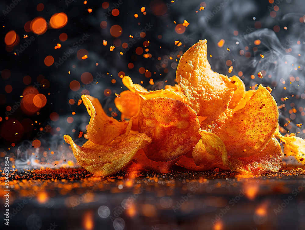 Potato chips. Delicious chips photography, explosion flavors, studio ...