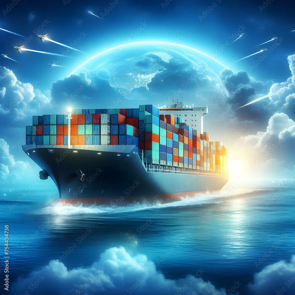 cargo ship in the sea. shipping, transport, port, transportation ...
