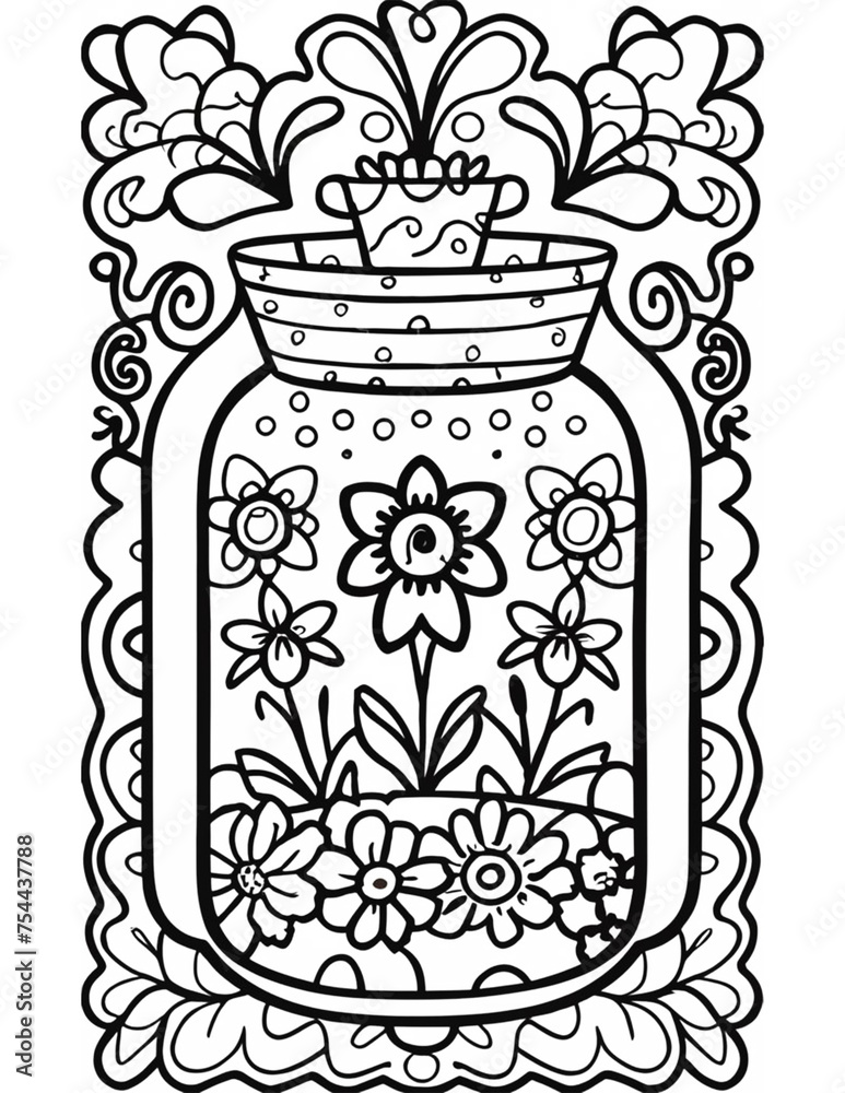 summer coloring page for children plant in a jar Stock Illustration ...