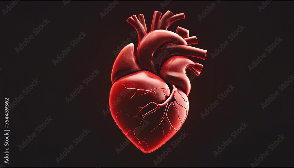 Red human heart silhouette on black background. Health, cardiology ...