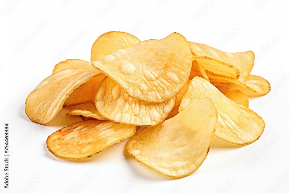Crispy potato chips on a clean white background. Perfect for food and ...