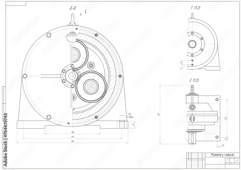 Assembly drawing of reducer. Vector cad scheme of steel mechanical ...