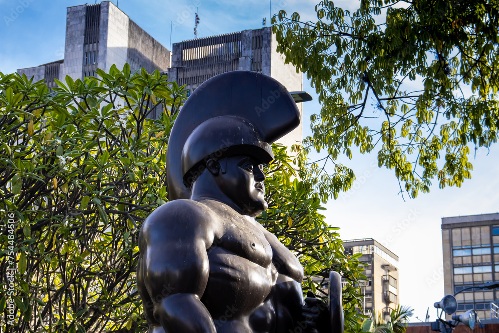 MEDELLIN, COLOMBIA - JANUARY 17, 2024: Roman Soldier. Bronze sculptures ...