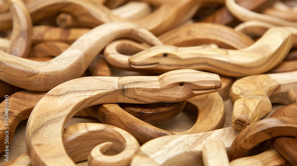 Making wooden snakes, cobras. Symbol of 2025 according to the Chinese ...