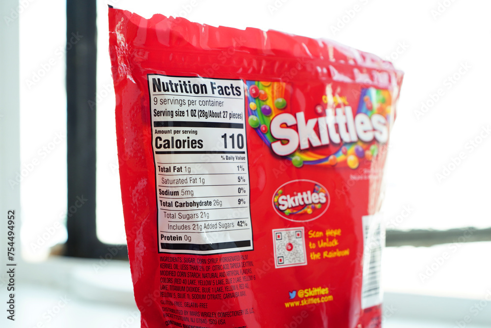 Raleigh, NC - USA - 3-8-2024: Nutrition label and ingredients list on a ...