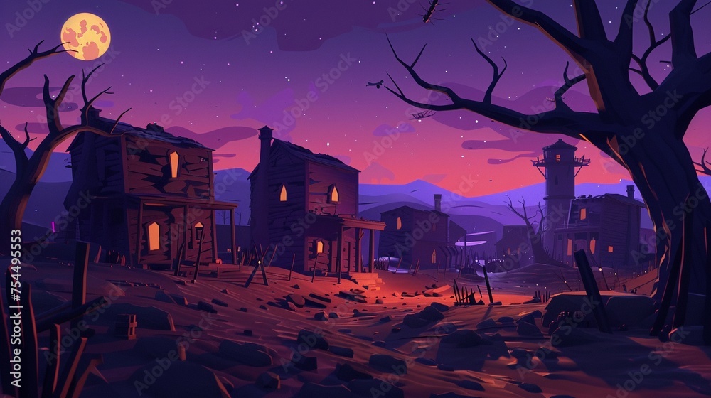3d Illustrate Of The Spectral Haunting Of Ghost Towns Is Interrupted By The Chirping Of Crickets