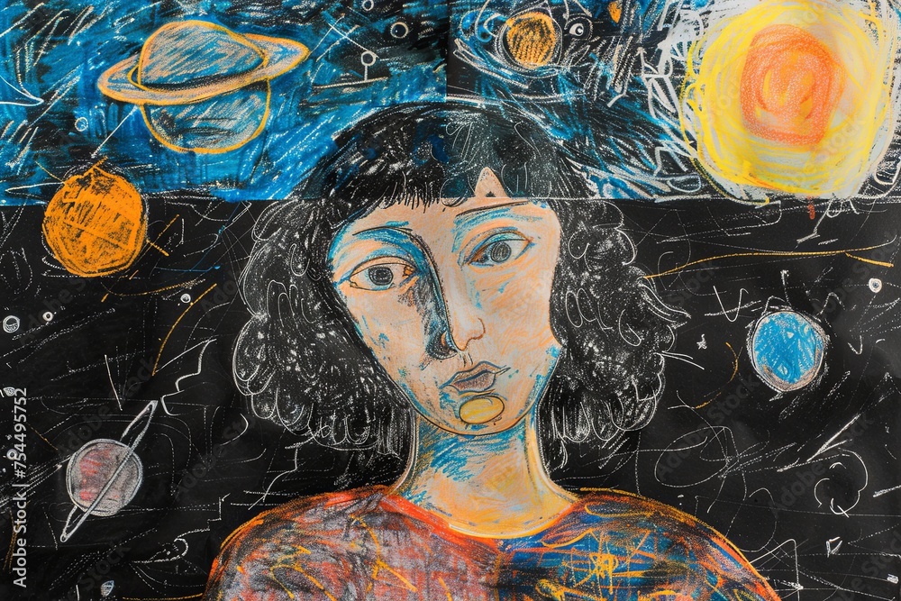 Child's drawing of Nicolaus Copernicus Stock Illustration | Adobe Stock