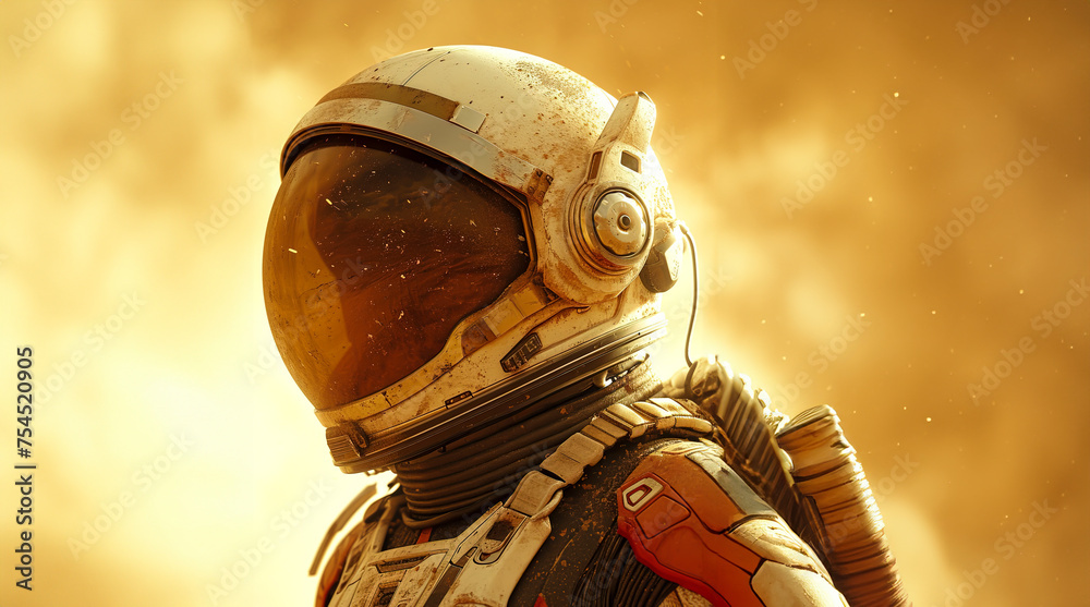 Astronaut Helmet Close-up Portrait on Mars, Futuristic Space ...