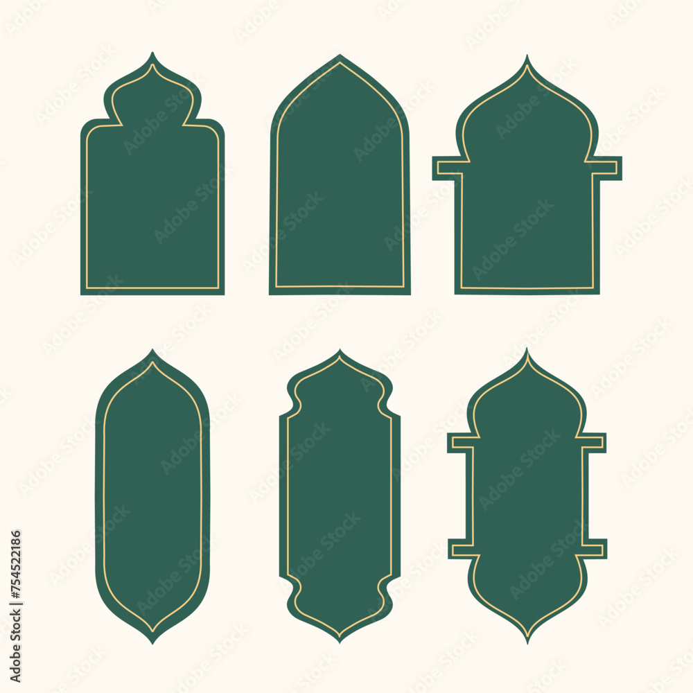 Set Of Blue Shape Islamic doors and windows silhouette Arabic arch ...