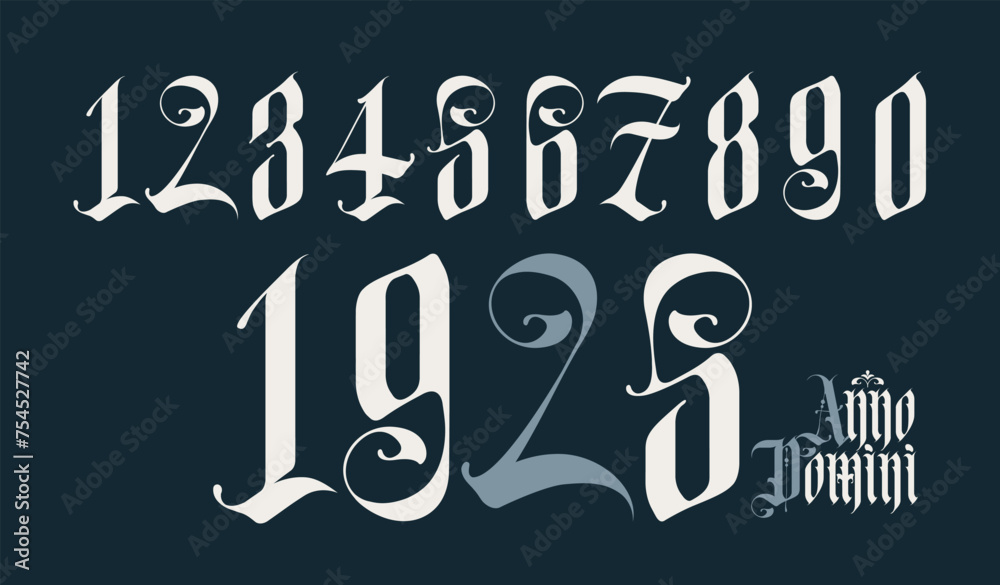 Vecteur Stock Arabic numerals from 0 to 9 from a Gothic style font ...
