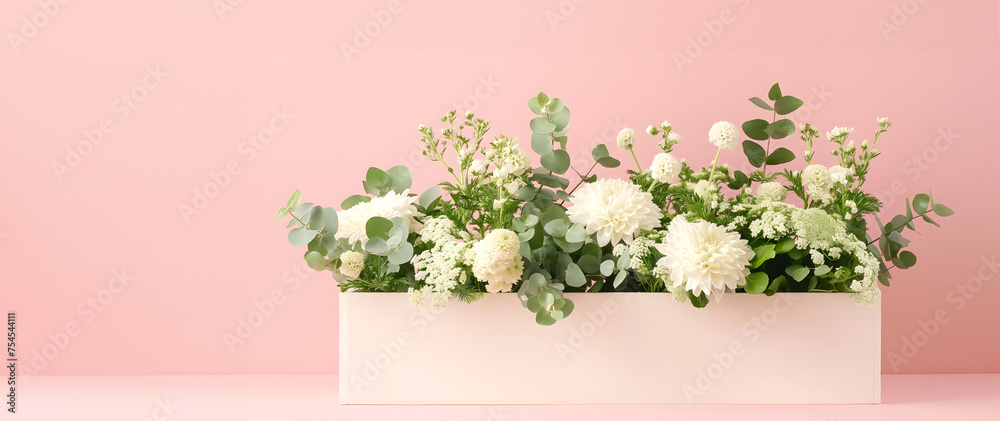 light rectangular flower box with brassica,trachelium,dianthus ...