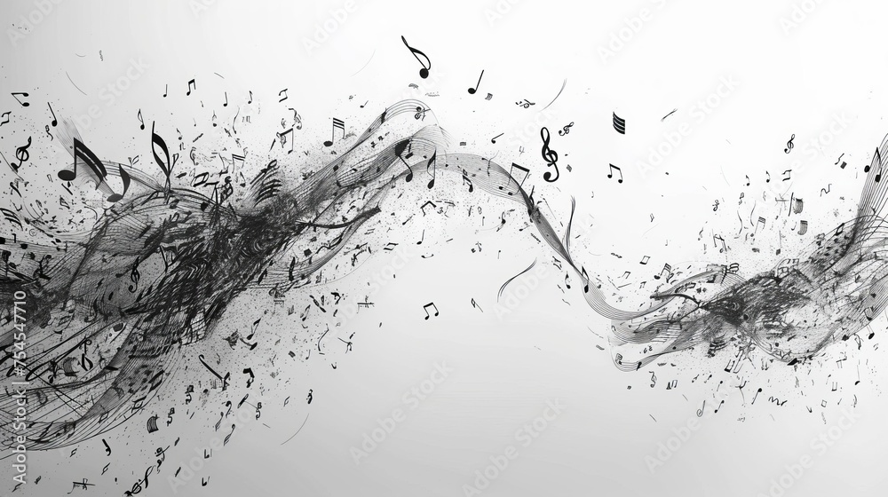 Dynamic music including notes, dividers, sharps and flats, illustrated ...