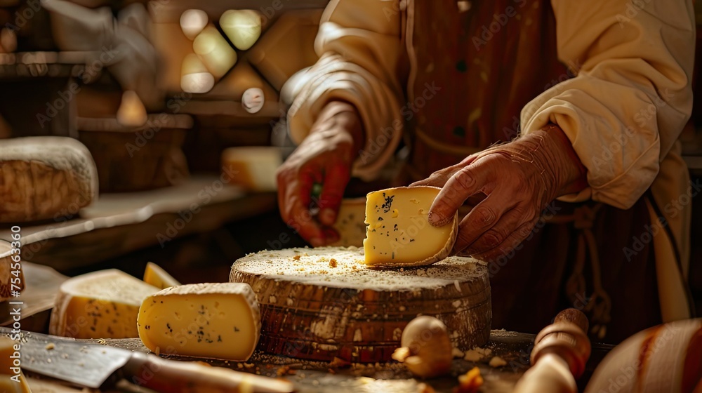 the presence of the cheesemaker and his hand holding a slice of Maasdam ...