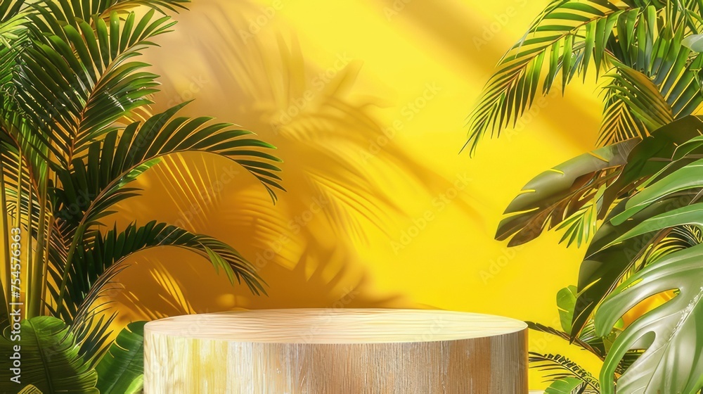 Podium Product Background 3D Summer Display Platform with Tropical ...