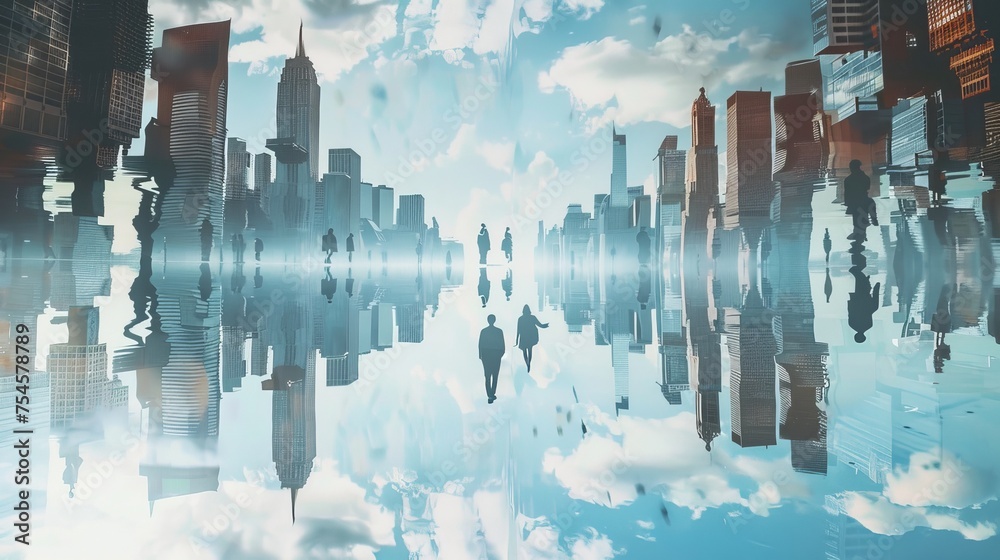 Show two parallel universes merging or colliding, with mirrored ...