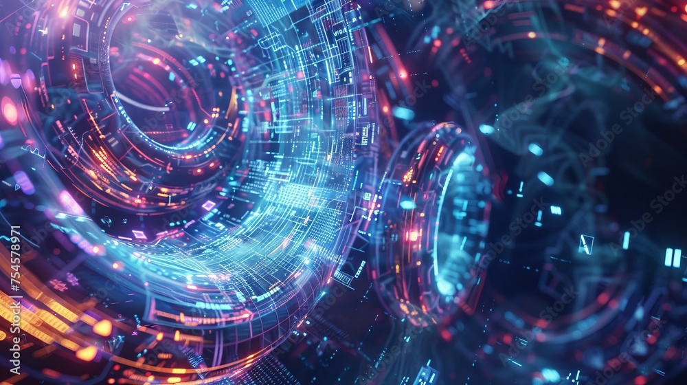 Visualize the concept of quantum computing with futuristic computers processing vast amounts of ...