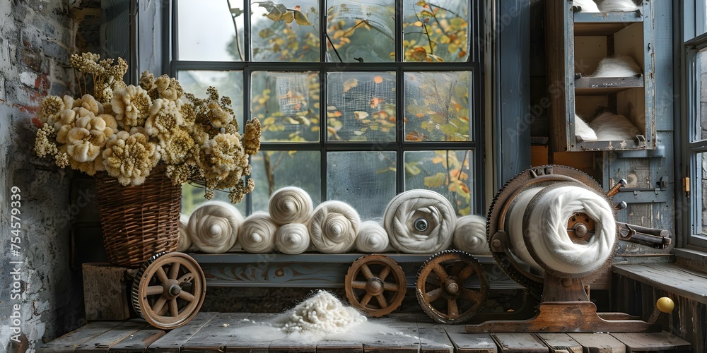 The Evocative History of Spinning Wheel Wool Production. Concept ...