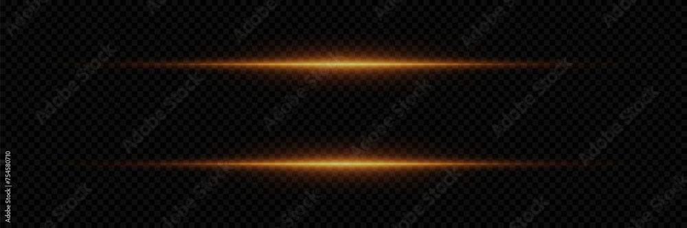 Light effect set. Horizontal lines of light and glare. On a transparent ...