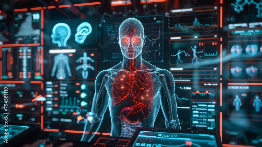 Digital health care concept with a futuristic hud interface ...