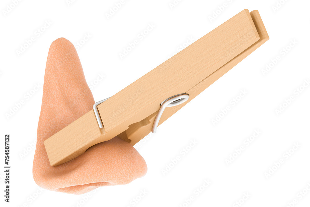 Nose with clothespin. Runny nose, combating stench, loss of smell ...