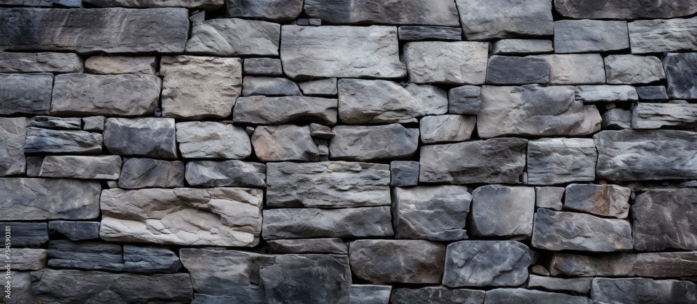 A black and white photo showcasing the rugged texture of a stone wall ...