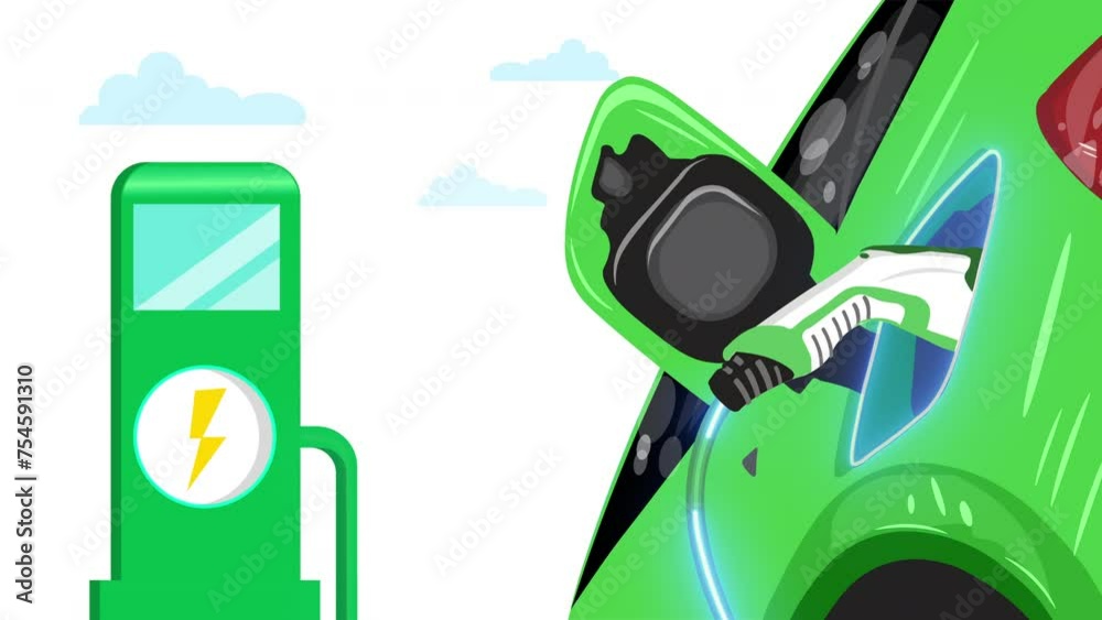 Animated Electric Car Charging at the Charging Station. Green energy ...