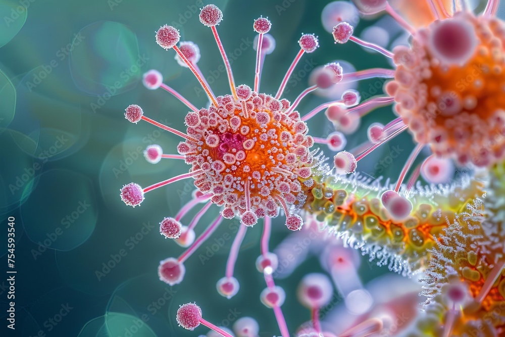 Macro photography capturing the intricate details of bacteria and virus ...