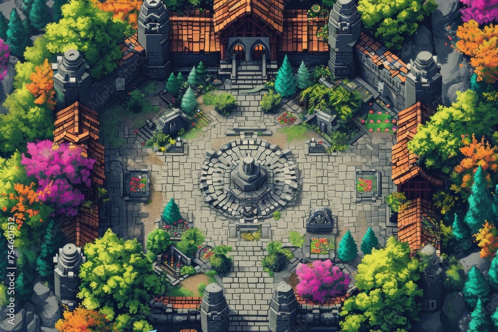 Pixelated village for game map. pixel map in the game. pixelated ...