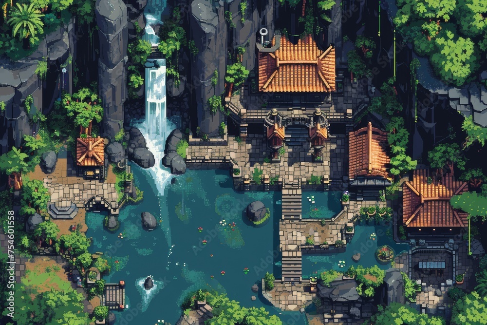 Pixelated village for game map. pixel map in the game. pixelated ...