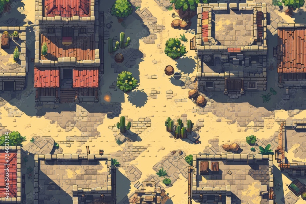 Pixelated village for game map. pixel map in the game. pixelated ...