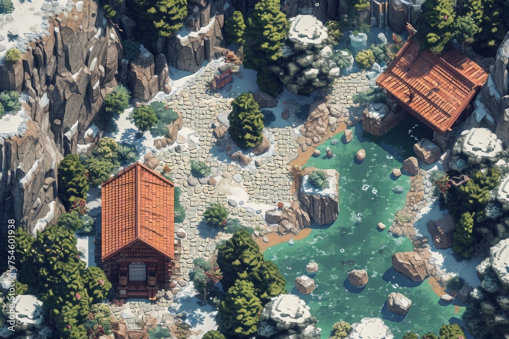 Pixelated village for game map. pixel map in the game. pixelated ...