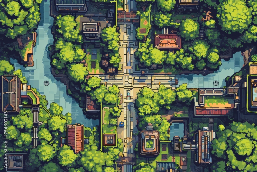 Pixelated village for game map. pixel map in the game. pixelated ...
