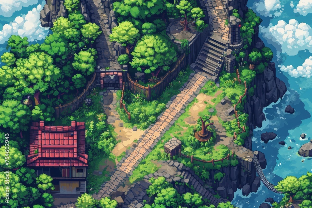 Pixelated village for game map. pixel map in the game. pixelated ...