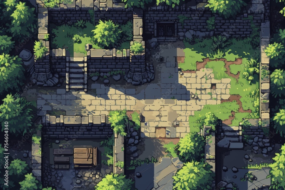 Pixelated village for game map. pixel map in the game. pixelated ...
