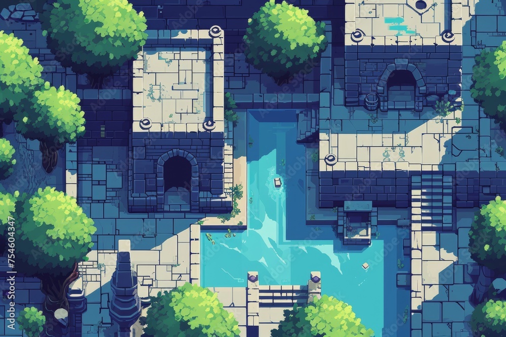 Pixelated village for game map. pixel map in the game. pixelated ...