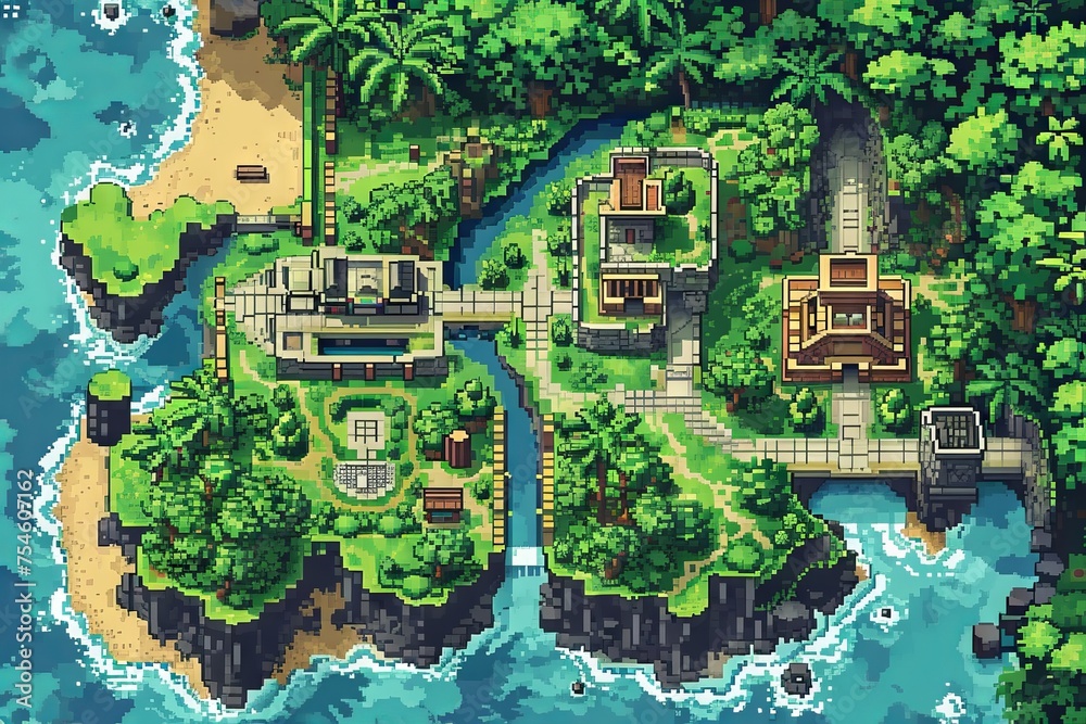 Pixelated village for game map. pixel map in the game. pixelated ...