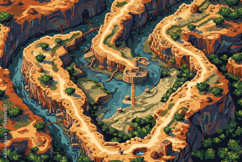 Pixelated village for game map. pixel map in the game. pixelated ...