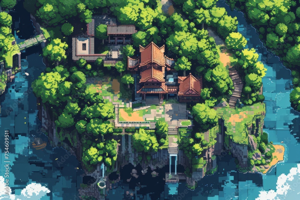 Pixelated village for game map. pixel map in the game. pixelated ...