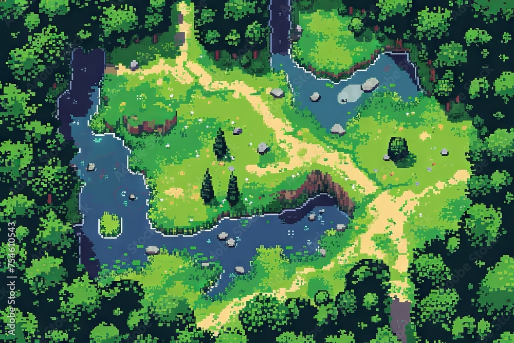 Pixelated village for game map. pixel map in the game. pixelated ...