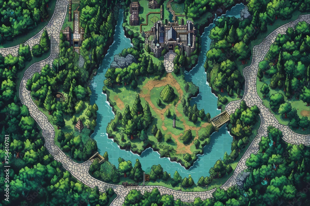 Pixelated village for game map. pixel map in the game. pixelated ...