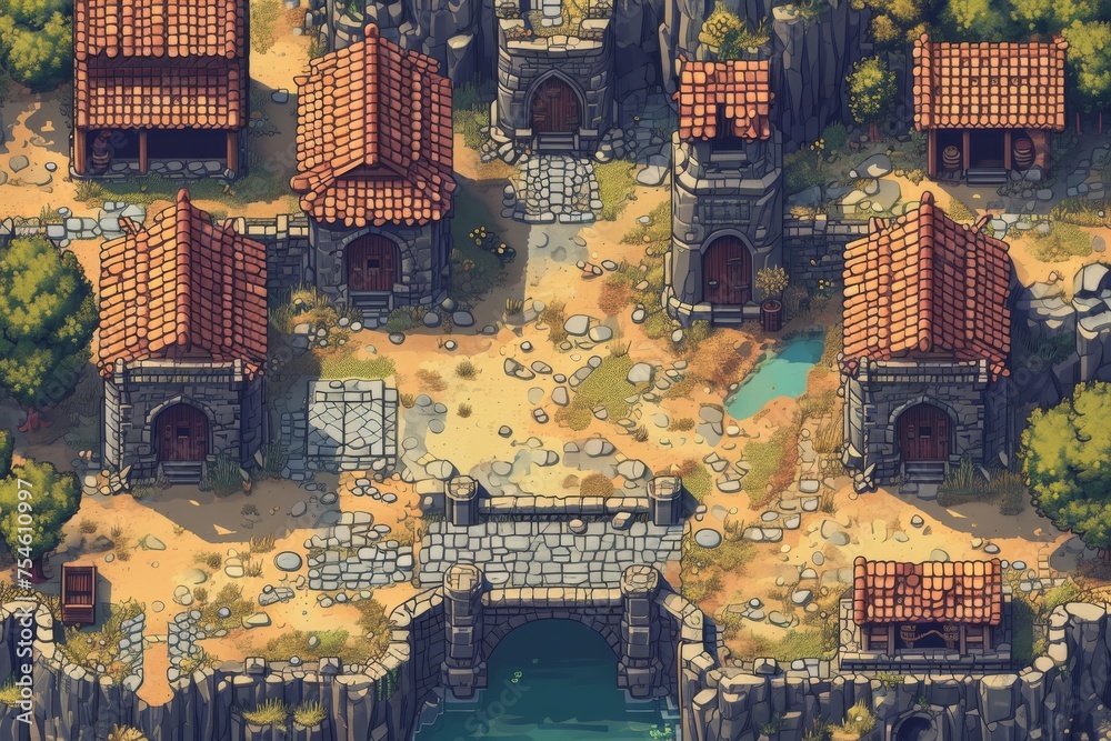 Pixelated village for game map. pixel map in the game. pixelated ...