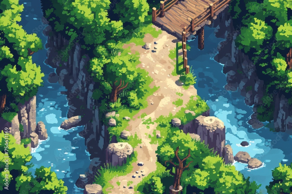 Pixelated village for game map. pixel map in the game. pixelated ...