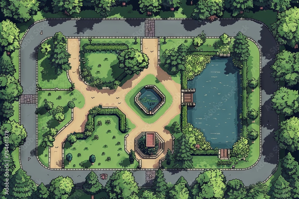 Pixelated village for game map. pixel map in the game. pixelated ...