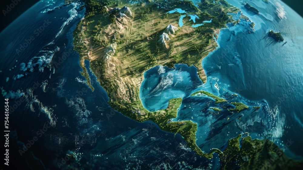 Detailed digital globe showing USA region - Hyper-realistic and ...