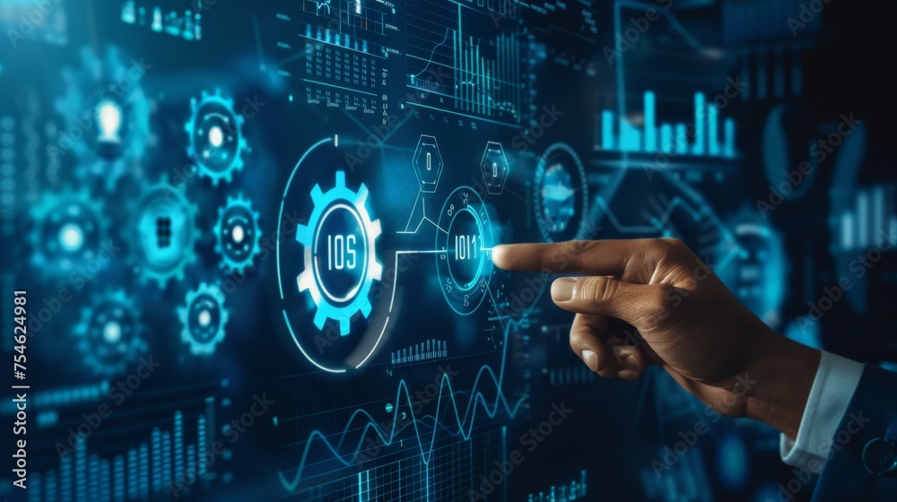 Business data analytics management with connected gear cogs with KPI ...