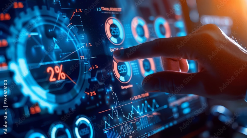 Business data analytics management with connected gear cogs with KPI ...