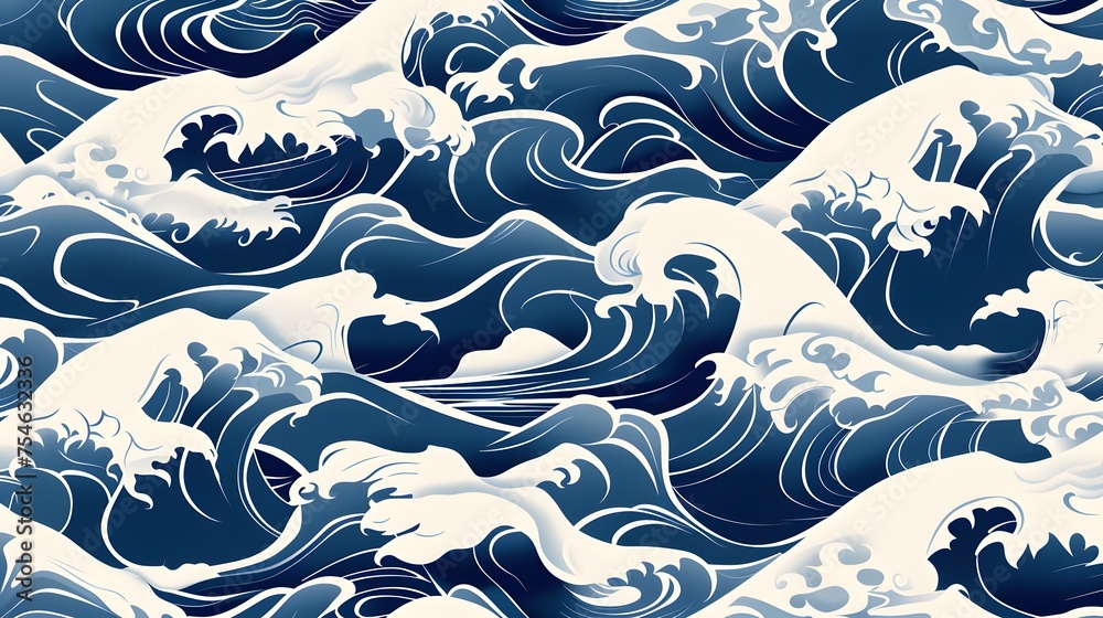 Seamless water wave pattern inspired by Japanese art ideal for ...