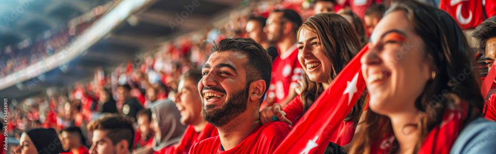 Turkish football soccer fans in a stadium supporting the national team ...