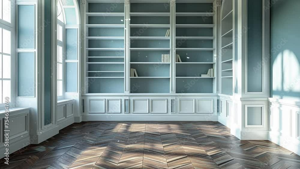 simple design bookcases in empty room. seamless looping overlay 4k ...
